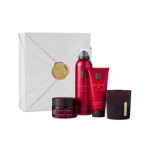 rituals ayurveda rebalancing gift set – foaming shower gel, body scrub, body cream & candle with indian rose & sweet almond oil – medium