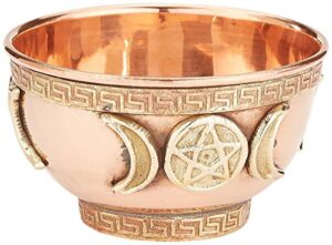 triple moon pentacle copper offering bowl 3″, great for altar use, ritual use, incense burner, smudging bowl, decoration bowl, offering bowl – new age imports, inc.