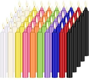 yiia 100 pcs unscented assorted colors mini taper candle | 4″ tall x 1/2″ diameter | great for casting chimes, rituals, spells, wax play & more