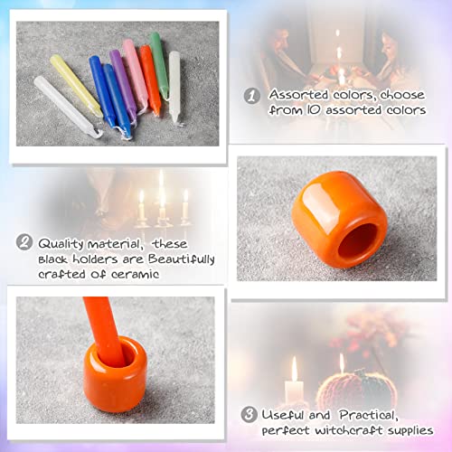 100 Pcs Spell Candles with 10 Holders for Witchcraft Sets Ritual Candle Sticks Spell Taper Candles Chime Candles Colored Candles Set for Meditating Altar Wicca Spells Witch Rituals (Colorful Holders)