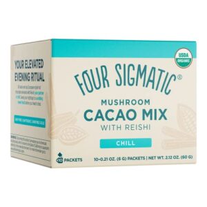 mushroom hot cacao mix by four sigmatic | organic reishi mushroom cacao powder | supports stress & sleep | calm & relax | organic cacao, reishi, cinnamon & cardamom | vegan & gluten-free | 10 count