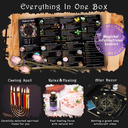 [Upgraded] Witchcraft Supplies Witch Stuff Spell Kit, 61 PCS Wiccan Supplies and Tools, Include Dried Herb Crystal Candle Amethyst Black Salt, Witch Gift Wiccan Starter Kit Altar Supplies Pagan Decor