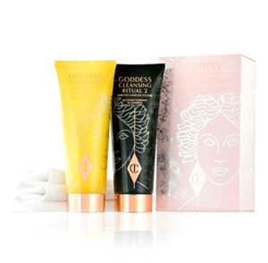 charlotte tilbury goddess cleansing ritual. two-step cleansing ritual with a citrus-based makeup remover followed by a bamboo charcoal-based purifying cleanser. 75ml/ 2.5 oz. each