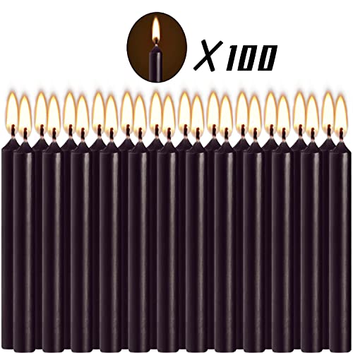 PEILIN Set of 100 Black Brown Spell & Chime Candles – Premium Mini Taper Candles for Rituals, Prayer, Birthdays, Meditation, Altar, Spells, Chime Candles - 5 Inch Tall, Unscented ( Black Brown)