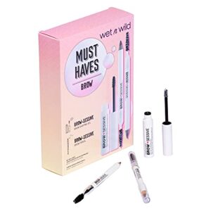 wet n wild must-have brow kit, eyebrow pencils, spoolie brush, clear brow gel (1180440)