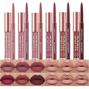 bestland 12pcs matte liquid lipstick + lip liner pens set, one step lips makeup kits pigment velvety nude lip stain waterproof long wear lip gloss make up gift set (set a)