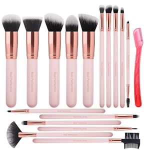 real perfection makeup brushes 16pcs makeup brushes set with 1 eyebrow razor premium synthetic foundation brushes blending face powder eye shadow concealer make up brushes tool kit