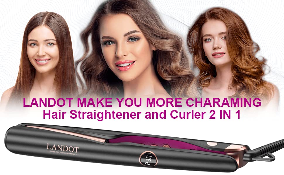 LANDOT Hair Straightener and Curler 2 in 1, Twist Flat Iron Curling Iron for Curl/Wave or Straighten