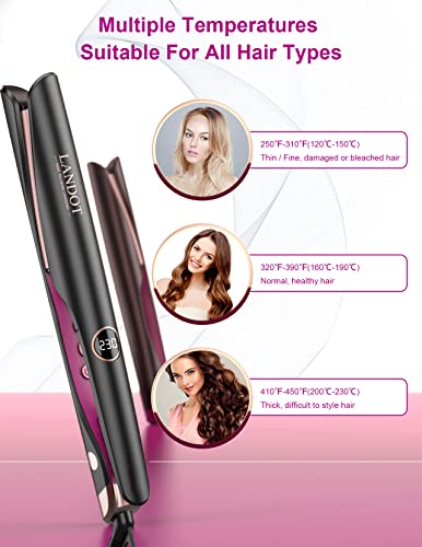 LANDOT Hair Straightener and Curler 2 in 1, Twist Flat Iron Curling Iron for Curl/Wave or Straighten