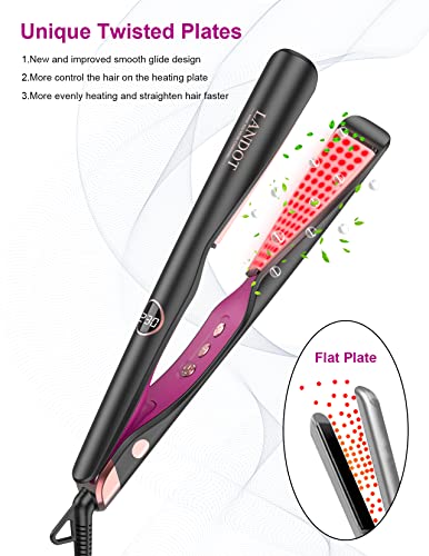 LANDOT Hair Straightener and Curler 2 in 1, Twist Flat Iron Curling Iron for Curl/Wave or Straighten