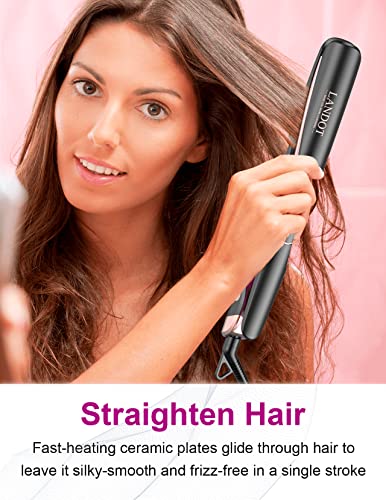 LANDOT Hair Straightener and Curler 2 in 1, Twist Flat Iron Curling Iron for Curl/Wave or Straighten