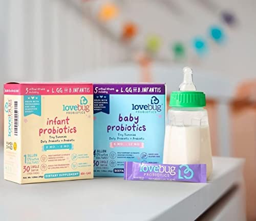 Lovebug Award Winning USDA Organic Probiotic for Babies | Multi-Strain 4 Billion CFU | Easy-to-Take Powder | Sugar Free | Ages 6-12 Months | 30 Packets