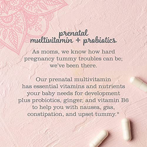 Mommy's Bliss Prenatal Multivitamin Probiotic for Women with Folic Acid: Support Baby Development & Mom Immunity & Digestion with Zinc, Vitamin B6 & B12, Ginger Extract, Choline, Vegan (45 Servings)