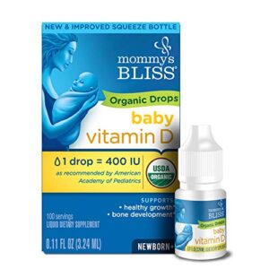 mommy’s bliss organic baby vitamin d drops | promotes healthy growth and bone development | age newborn+ | 0.11 fl oz (100 servings)