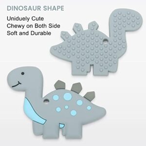 MISSLILI Teething Toys for Babies 0-6 6-12 Months Baby Teethers with Clip Silicone Baby Teether Toys for Boys and Girls Infant Teething Relief for Teething Dinosaur Shape, Gray