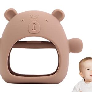 Bear Mitten Baby Teether, Anti-Drop Teething Toy for Babies 3+ Months, Silicone Teether for Baby Teething Relief, Infant Toy for Sucking Needs, BPA Free(Brown)