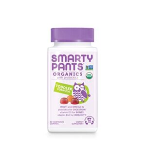 smartypants organic toddler multivitamin, daily gummy vitamins: probiotics, vitamin c, d3, zinc, & b12 for immune support, energy & digestive health, fruit flavor, 60 gummies, 30 day supply