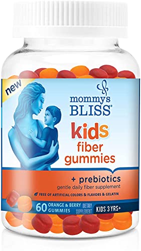 Mommy's Bliss Kids Fiber Gummies with Prebiotics and Chicory Root Gentle Daily Fiber Supplement (Ages 3+), Natural Orange & Berry Flavors ,60 Gummies