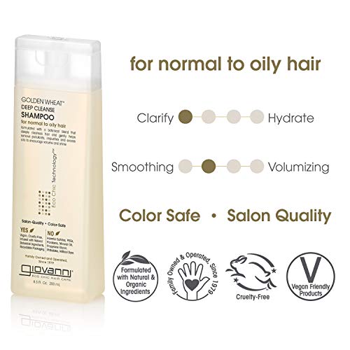 GIOVANNI Eco Chic Golden Wheat Deep Cleanse Shampoo, 8.5 oz. - Deep Cleansing With Botanical Oils, Spearmint Oil + Aloe Vera, Normal To Oily Hair