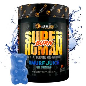 alpha lion superhuman burn 2-in-1 metabolism booster pre workout, weight loss supplement, appetite suppressant, fat loss support, energy & focus powder (21 servings, blue gummy bear flavor)