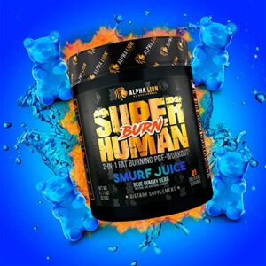 ALPHA LION Superhuman Burn 2-in-1 Metabolism Booster Pre Workout, Weight Loss Supplement, Appetite Suppressant, Fat Loss Support, Energy & Focus Powder (21 Servings, Blue Gummy Bear Flavor)