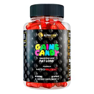 alpha lion gains candy, supplement pills that support weight loss, appetite suppressant, keto-diet friendly, decrease body fat, upgrade energy & workout performance, 60 capsules (mitoburn®)