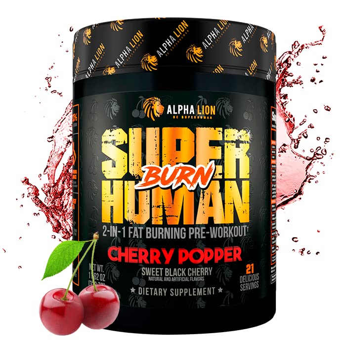 ALPHA LION Superhuman Burn 2-in-1 Metabolism Booster Pre Workout, Weight Loss Supplement, Appetite Suppressant, Fat Loss Support, Energy & Focus Powder (21 Servings, Sweet Black Cherry Flavor)