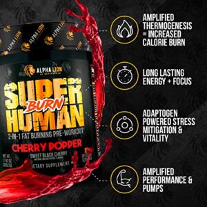 ALPHA LION Superhuman Burn 2-in-1 Metabolism Booster Pre Workout, Weight Loss Supplement, Appetite Suppressant, Fat Loss Support, Energy & Focus Powder (21 Servings, Sweet Black Cherry Flavor)