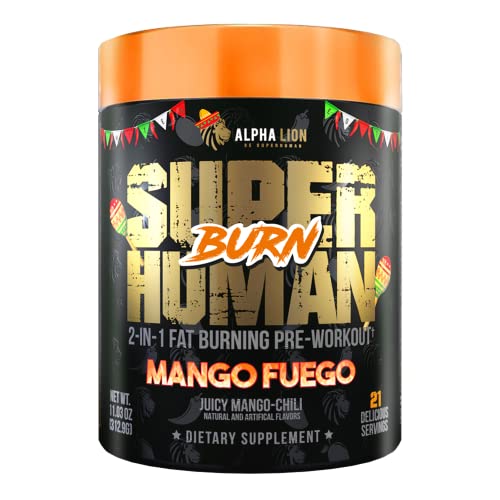 ALPHA LION Superhuman Burn 2-in-1 Metabolism Booster Pre Workout, Weight Loss Supplement, Appetite Suppressant, Fat Loss Support, Energy & Focus Powder (21 Servings, Mango Chili Flavor)