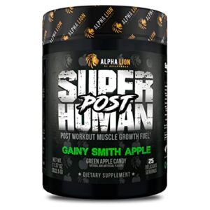 alpha lion superhuman post, post workout recovery, fast acting post workout for men & women (25 servings, gainy smith apple)