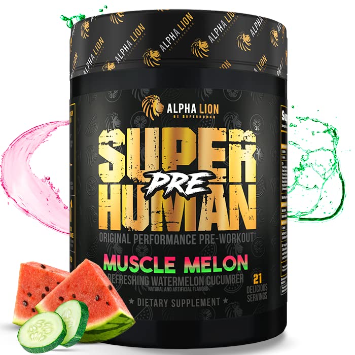 ALPHA LION Superhuman Pre Workout Powder, Beta Alanine, L-Taurine & Tri-Source Caffeine for Sustained Energy & Focus, Nitric Oxide & Citrulline for Pump (21 Servings, Muscle Melon)