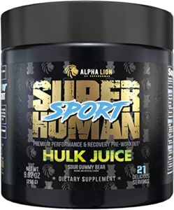 alpha lion superhuman sport pre workout powder, preworkout for men & women, sports nutrition supplement, for muscle soreness, recovery & training, energy & focus (21 servings, hulk juice flavor)