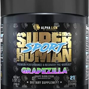 Alpha Lion Superhuman Sport Pre Workout Powder, Preworkout for Men & Women, Sports Nutrition Supplement, for Muscle Soreness, Recovery & Training, Energy & Focus (21 Servings, Grapezilla Flavor)