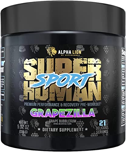 Alpha Lion Superhuman Sport Pre Workout Powder, Preworkout for Men & Women, Sports Nutrition Supplement, for Muscle Soreness, Recovery & Training, Energy & Focus (21 Servings, Grapezilla Flavor)