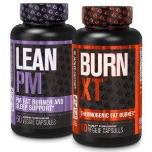 jacked factory burn xt thermogenic fat burner & lean pm nighttime weight loss supplement for men & women 60 veggie diet pills