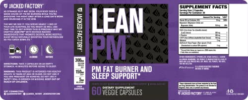 Jacked Factory Lean PM Night Time Fat Burner, Sleep Aid Supplement, & Appetite Suppressant for Men and Women - 60 Stimulant-Free Veggie Weight Loss Diet Pills