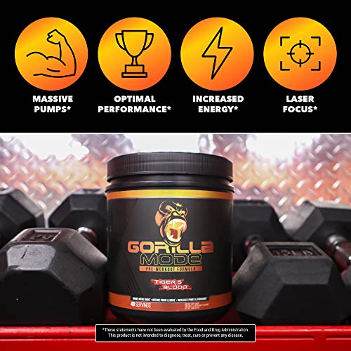 Gorilla Mode Pre Workout -Massive Pumps · Laser Focus · Energy · Power - L-Citrulline, Creatine, GlycerPump™, L-Tyrosine, Agmatine, Kanna, N-Phenethyl Dimethylamine Citrate - 574 Grams (Volcano Burst)