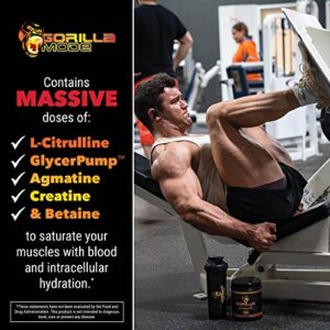 Gorilla Mode Pre Workout -Massive Pumps · Laser Focus · Energy · Power - L-Citrulline, Creatine, GlycerPump™, L-Tyrosine, Agmatine, Kanna, N-Phenethyl Dimethylamine Citrate - 574 Grams (Volcano Burst)