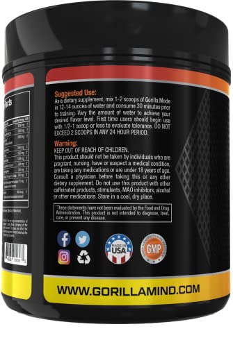 Gorilla Mode Pre Workout -Massive Pumps · Laser Focus · Energy · Power - L-Citrulline, Creatine, GlycerPump™, L-Tyrosine, Agmatine, Kanna, N-Phenethyl Dimethylamine Citrate - 574 Grams (Volcano Burst)