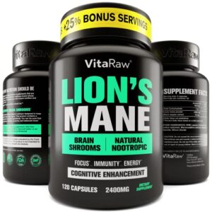 organic lions mane mushroom capsules – powerful nootropic – helps maintain memory, energy, and mental clarity – brain booster focus pills – real lion’s mane mushroom supplement – paleo, vegan, non-gmo