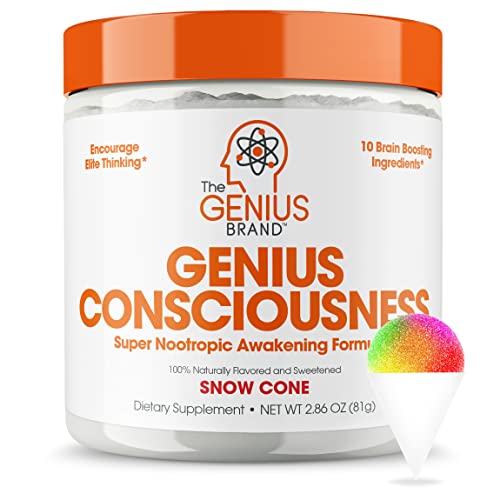 Genius Consciousness, Super Nootropic Brain Supplement Powder, Snow Cone - Supports Focus, Cognitive Function, Concentration & Memory Booster - Alpha GPC & Lions Mane Mushroom for Neuro Energy