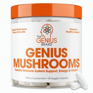 genius mushroom – lions mane, cordyceps and reishi – immune system booster & nootropic brain supplement – for natural energy, memory & liver support, 90 veggie pills