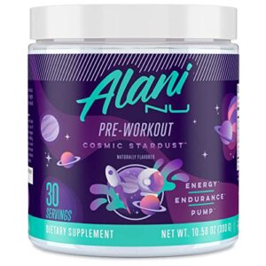 alani nu pre workout supplement powder for energy, endurance & pump | sugar free | 200mg caffeine | formulated with amino acids like l-theanine to prevent crashing | cosmic stardust, 30 servings