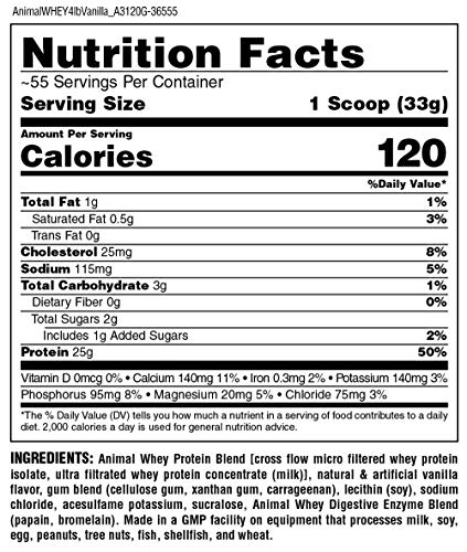 Animal Whey Isolate Whey Protein Powder – Isolate Loaded for Post Workout and Recovery – Low Sugar with Highly Digestible Whey Isolate Protein - Vanilla - 4 Pound (Pack of 1) (Packaging May Vary)