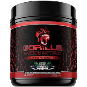 gorilla mode nitric stimulant free pre-workout – best tasting and most effective stimulant free pre-workout / massive pumps · vasodilation · power / 700 grams (cherry blackout)