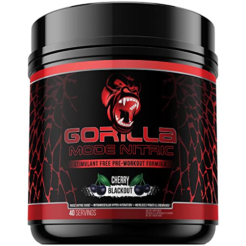 Gorilla Mode Nitric Stimulant Free Pre-Workout – Best Tasting and Most Effective Stimulant Free Pre-Workout / Massive Pumps · Vasodilation · Power / 700 Grams (Cherry Blackout)