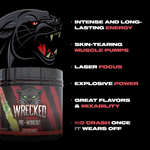 Huge Supplements Wrecked Pre-Workout Powder, 30G+ Ingredients Per Serving to Boost Energy, Pumps, and Focus with L-Citrulline, Beta-Alanine, Hydromax, L-Tyrosine, and No Useless Fillers (40 Servings)