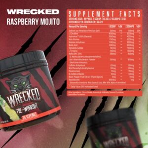 Huge Supplements Wrecked Pre-Workout Powder, 30G+ Ingredients Per Serving to Boost Energy, Pumps, and Focus with L-Citrulline, Beta-Alanine, Hydromax, L-Tyrosine, and No Useless Fillers (40 Servings)