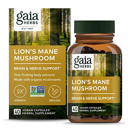 Gaia Herbs Lion’s Mane Mushroom - Brain and Nerve Support Supplement to Help Maintain Neurological Health - with Organic Lion's Mane Mushrooms - 40 Vegan Liquid Phyto-Capsules (40-Day Supply)