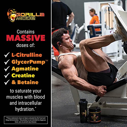 Gorilla Mode Pre Workout - Massive Pumps · Laser Focus · Energy · Power - L-Citrulline, Creatine, GlycerPump™, L-Tyrosine, Agmatine, Kanna, N-Phenethyl Dimethylamine Citrate - 600 Grams (Fruit Punch)